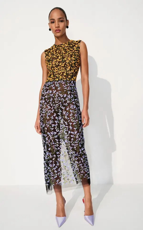Carolina Herrera Embroidered Tulle Midi Dress