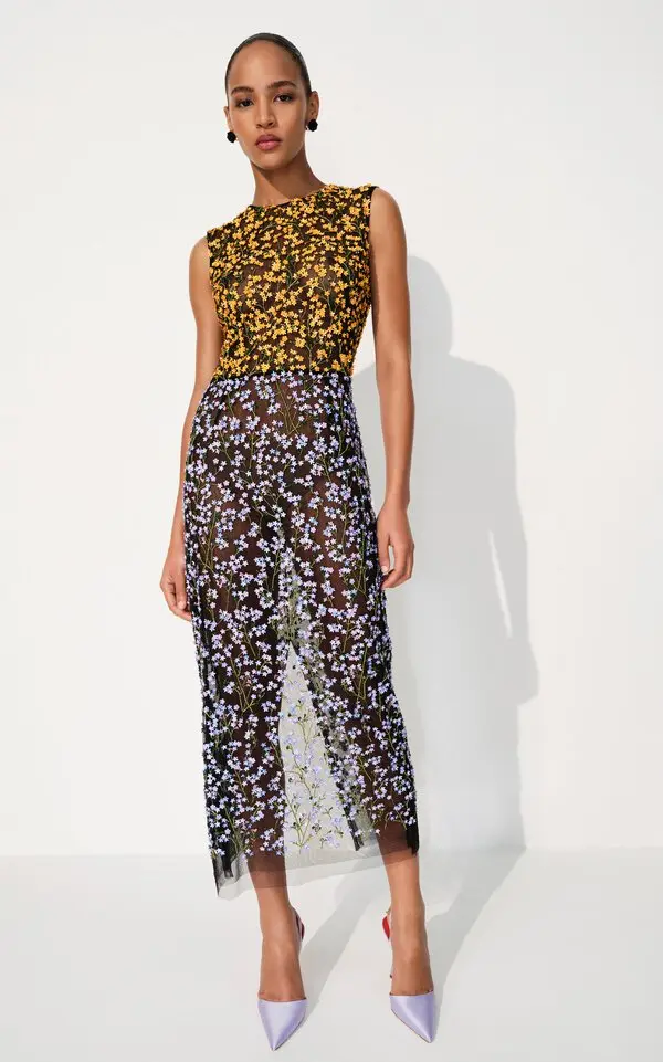 Carolina Herrera Embroidered Tulle Midi Dress