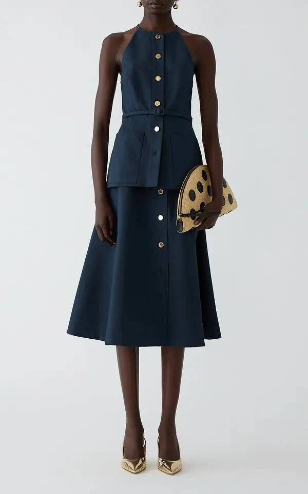 Carolina Herrera Sleeveless Belted Cotton Sateen Top