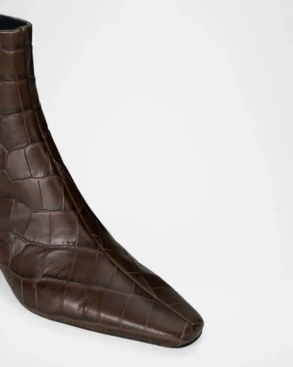 Staud Croc-embossed Leather Ankle Boots - Espresso C