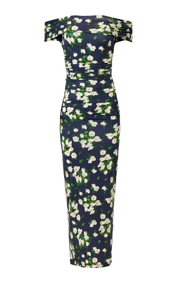 Carolina Herrera Off-the-shoulder Painted Rose Jersey Midi Dress