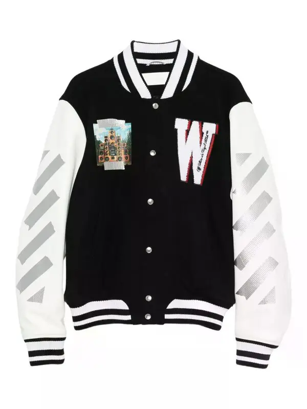 Off-White Appliqué Diag-stripe Varsity Jacket - Black