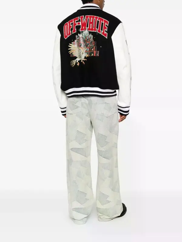 Off-White Appliqué Diag-stripe Varsity Jacket - Black