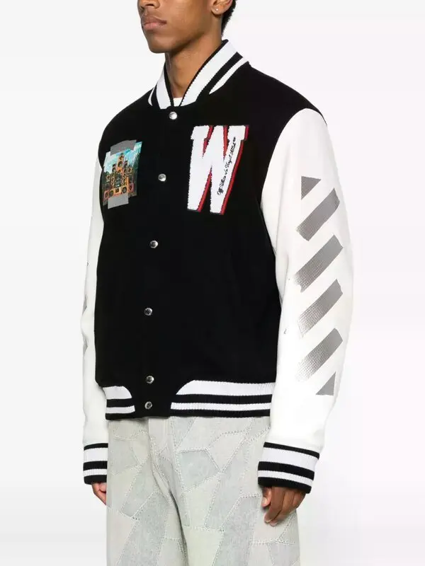Off-White Appliqué Diag-stripe Varsity Jacket - Black