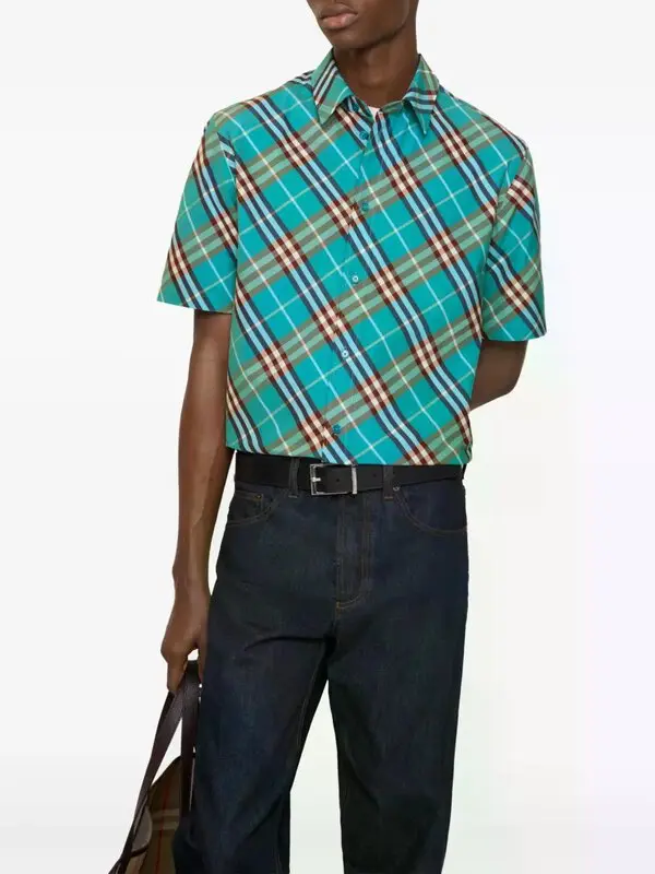 Burberry Check Short-sleeve Shirt - Blue