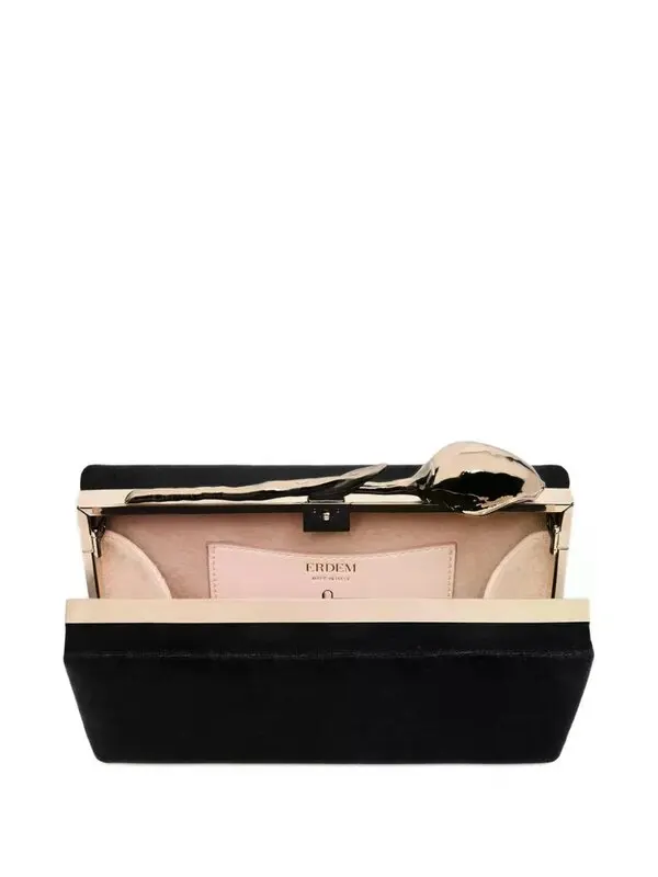 Erdem Velvet Clutch With Rose Embellishment - Black
