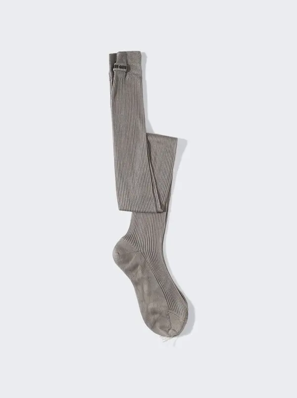 Miu Miu Ribbed Knit Silk Knee High Socks - Grey