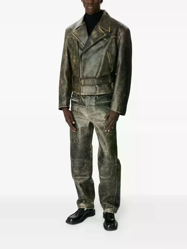 MARINE SERRE Belted Leather Biker Jacket