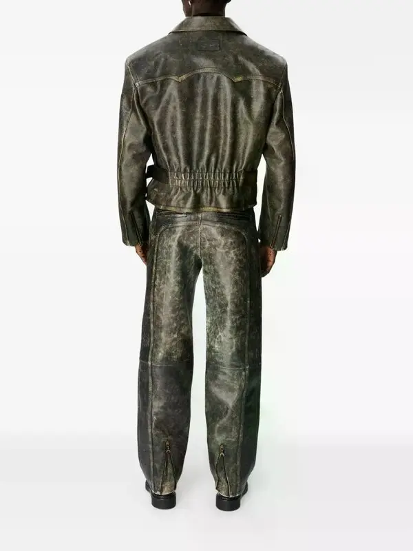 MARINE SERRE Belted Leather Biker Jacket