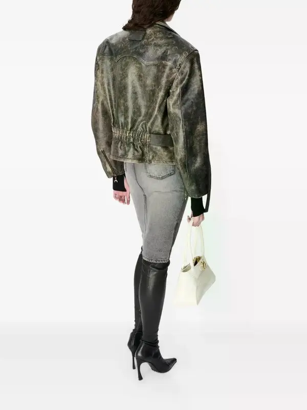 MARINE SERRE Belted Leather Biker Jacket
