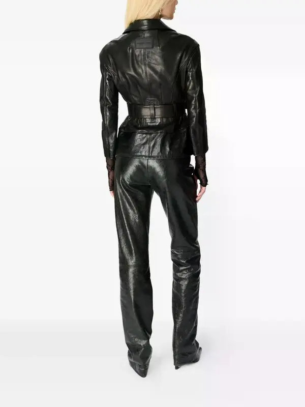 MARINE SERRE Moon Print Leather Belted Jacket
