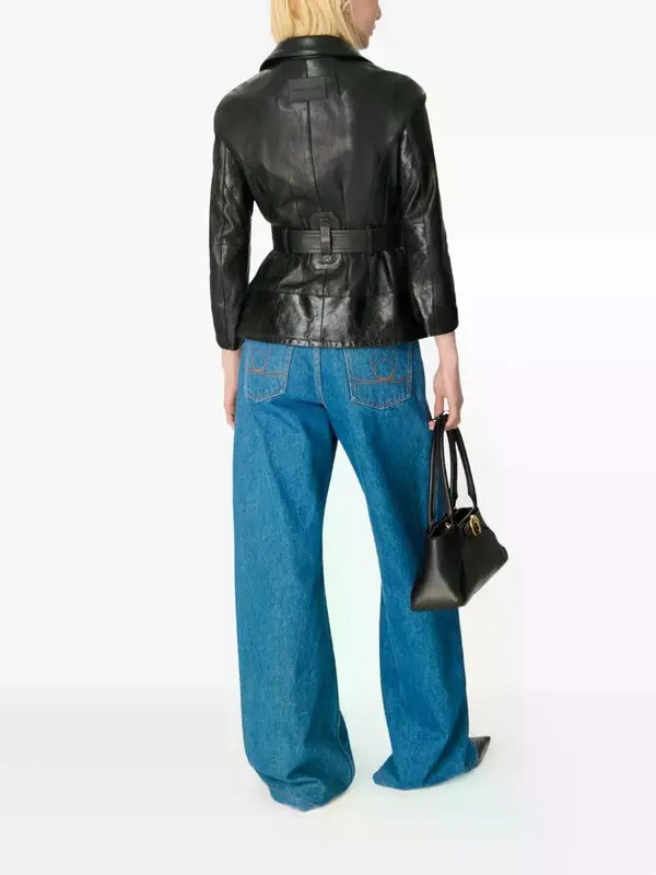 MARINE SERRE Moon Print Leather Belted Jacket