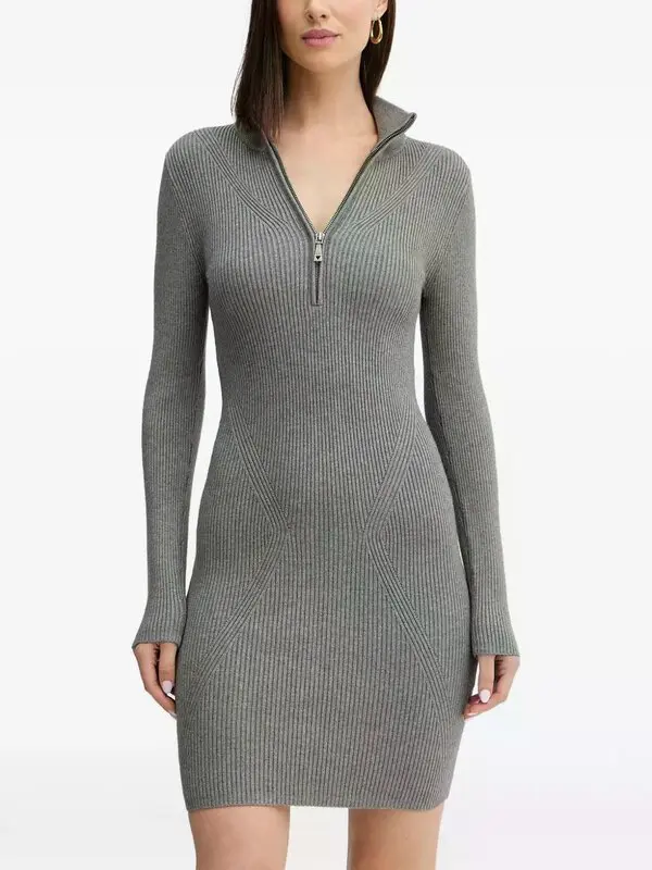 Guess Zip-neck Ribbed Mini Dress