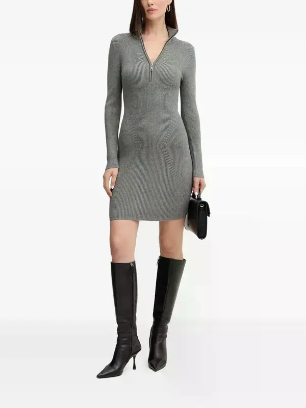 Guess Zip-neck Ribbed Mini Dress