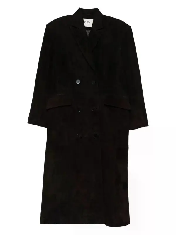 DUCIE Aggie Double-breasted Leather Coat - Black
