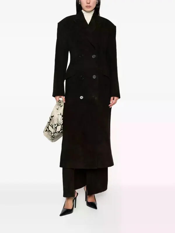 DUCIE Aggie Double-breasted Leather Coat - Black