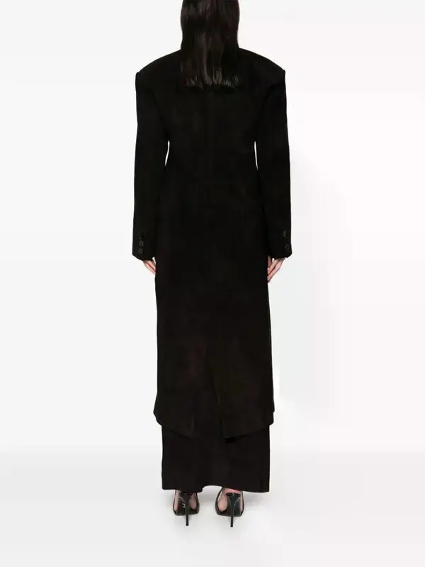 DUCIE Aggie Double-breasted Leather Coat - Black