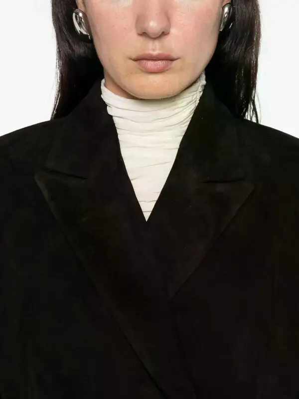 DUCIE Aggie Double-breasted Leather Coat - Black