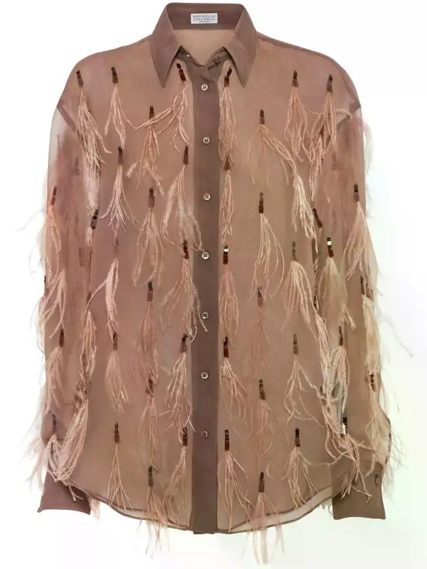 Brunello Cucinelli Feather-detail Silk Shirt