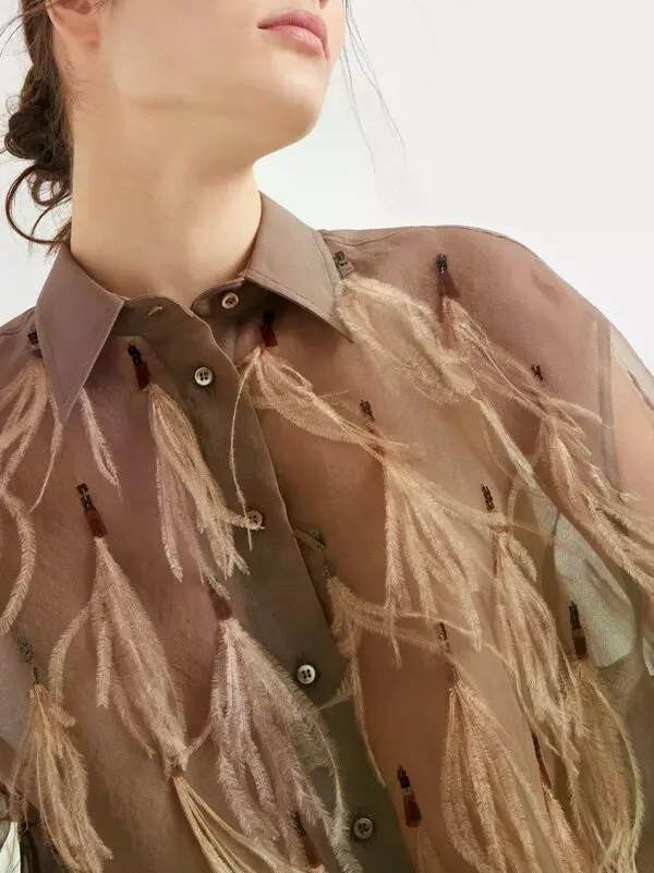 Brunello Cucinelli Feather-detail Silk Shirt