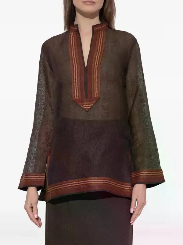 Tory Burch Striped-detail Blouse - Brown