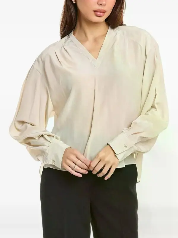 Brunello Cucinelli Monili-detail V-neck Silk Blouse