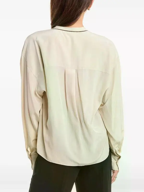Brunello Cucinelli Monili-detail V-neck Silk Blouse