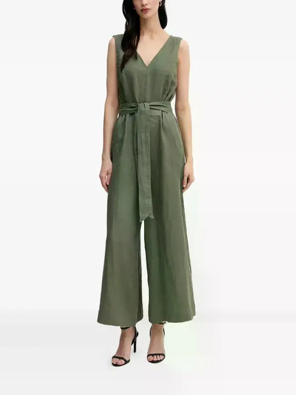 BENETTON V-neck Belted Jumpsuit - Green