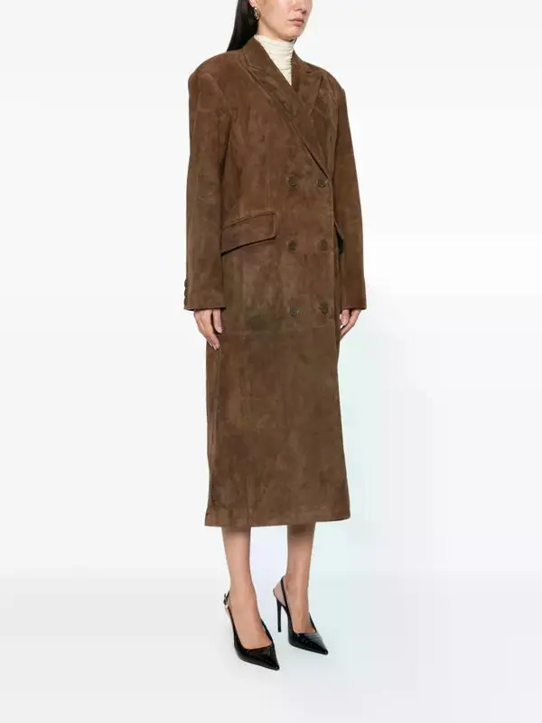 DUCIE Aggie Double-breasted Suede Long Coat - Brown