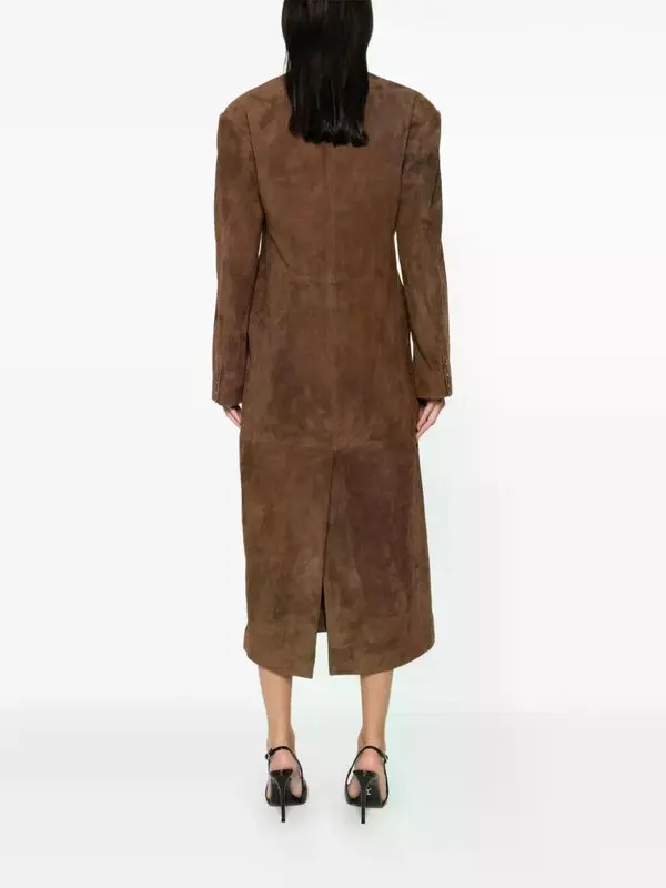 DUCIE Aggie Double-breasted Suede Long Coat - Brown