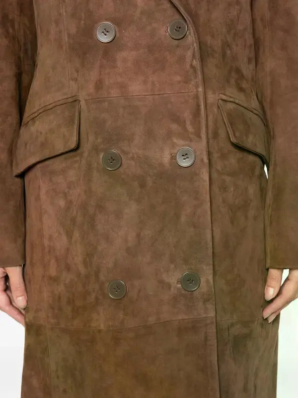 DUCIE Aggie Double-breasted Suede Long Coat - Brown