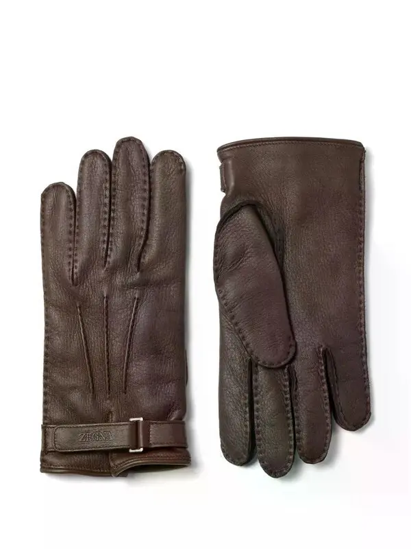 Zegna Leather Buckle Gloves - Brown