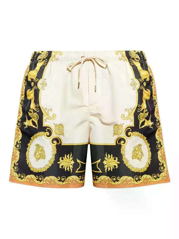 Versace Baroque-print Swim Shorts - Neutrals
