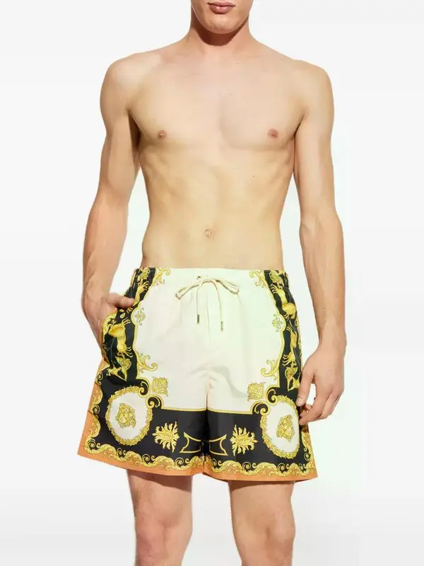 Versace Baroque-print Swim Shorts - Neutrals