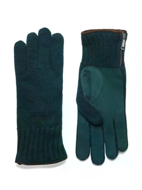 Zegna Cashmere And Leather Gloves - Green