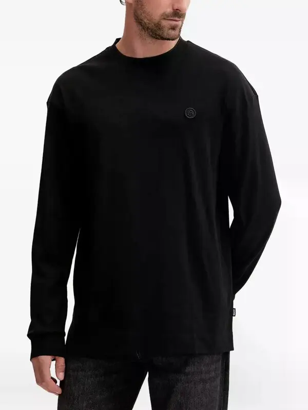 BOSS Long-sleeve Embroidered-logo T-shirt - Black
