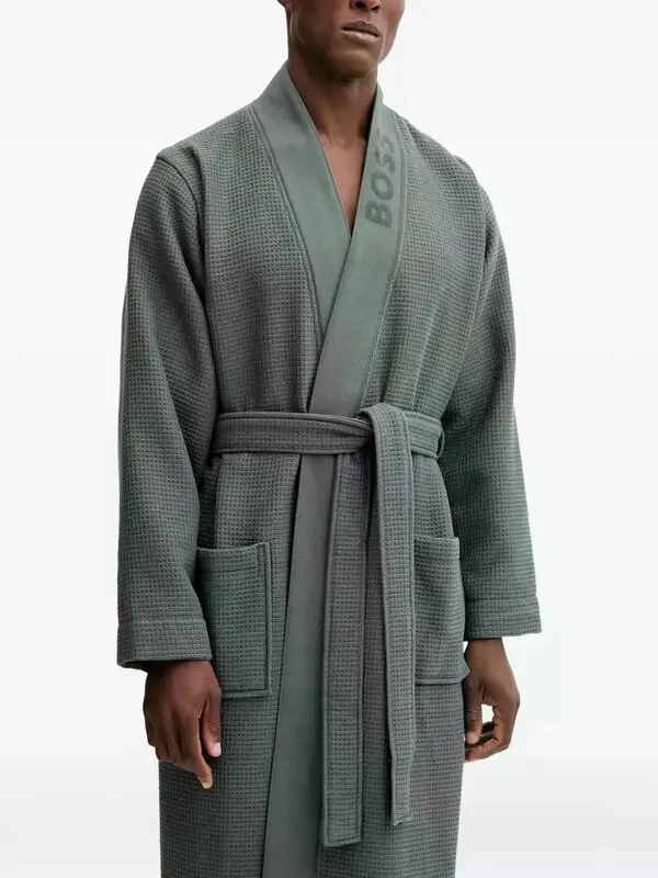 BOSS Waffle Belted Dressing Gown - Green