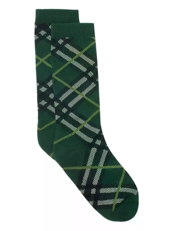 Burberry Check Pattern Cotton-blend Socks - Green