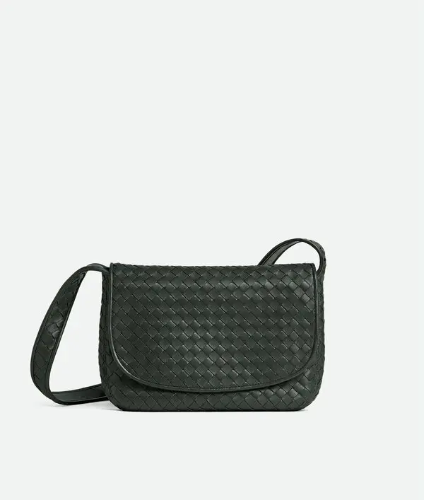 BOTTEGA  VENETA Intrecciato Nappa Flap Messenger Bag - Dark Green