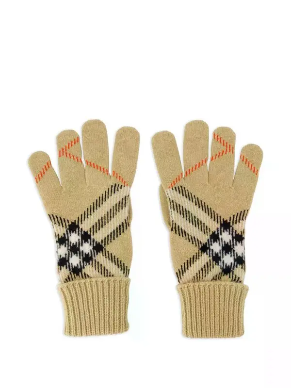 Burberry Check Ribbed Gloves - Neutrals