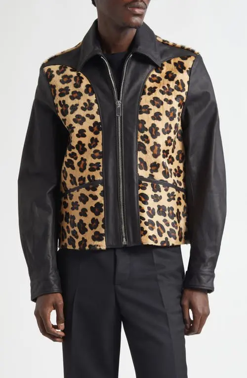 SECOND / LAYER Genuine Calf Hair & Leather Jacket - Black/leopard