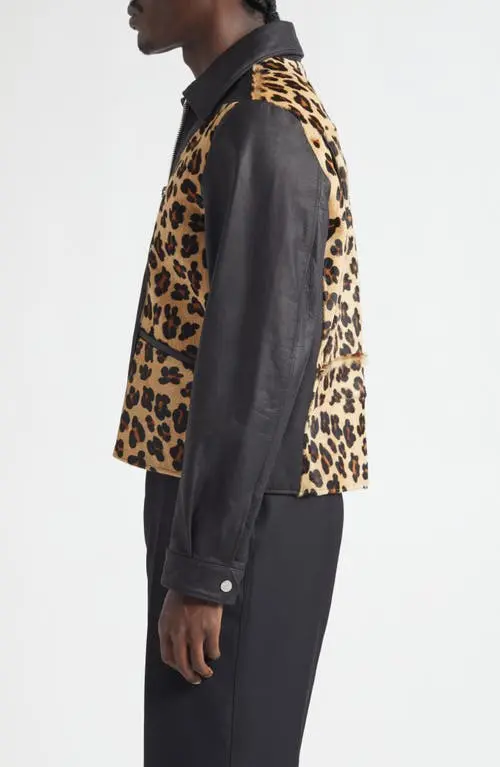 SECOND / LAYER Genuine Calf Hair & Leather Jacket - Black/leopard