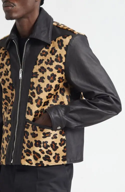SECOND / LAYER Genuine Calf Hair & Leather Jacket - Black/leopard