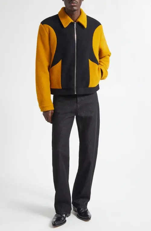 SECOND / LAYER Corky Wool Fleece Zip-up Jacket - Black/mustard