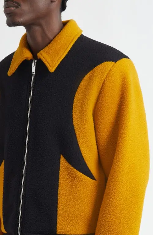 SECOND / LAYER Corky Wool Fleece Zip-up Jacket - Black/mustard
