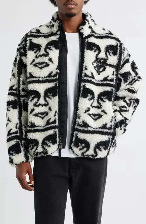 Obey Repeated Icon Insulated Fleece Zip Jacket