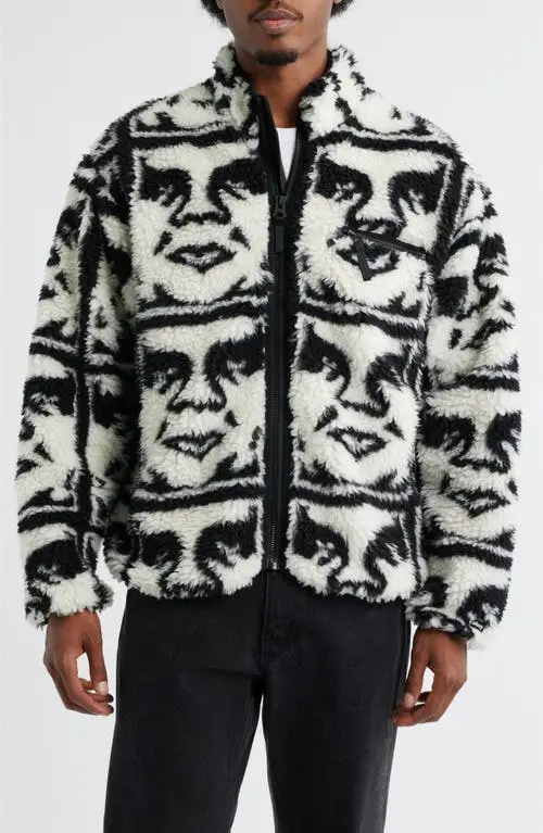 Obey Repeated Icon Insulated Fleece Zip Jacket