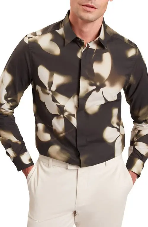 Ted Baker London Wrenin Photographic Floral Print Button-up Shirt - Black
