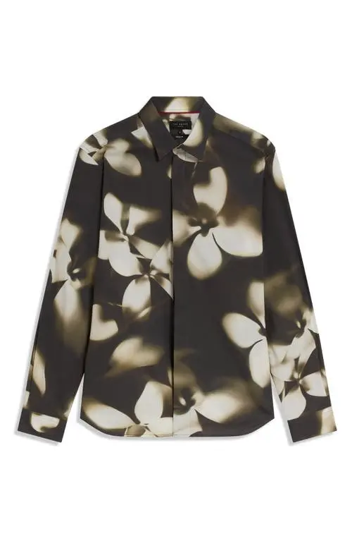 Ted Baker London Wrenin Photographic Floral Print Button-up Shirt - Black