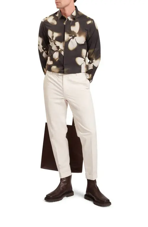 Ted Baker London Wrenin Photographic Floral Print Button-up Shirt - Black